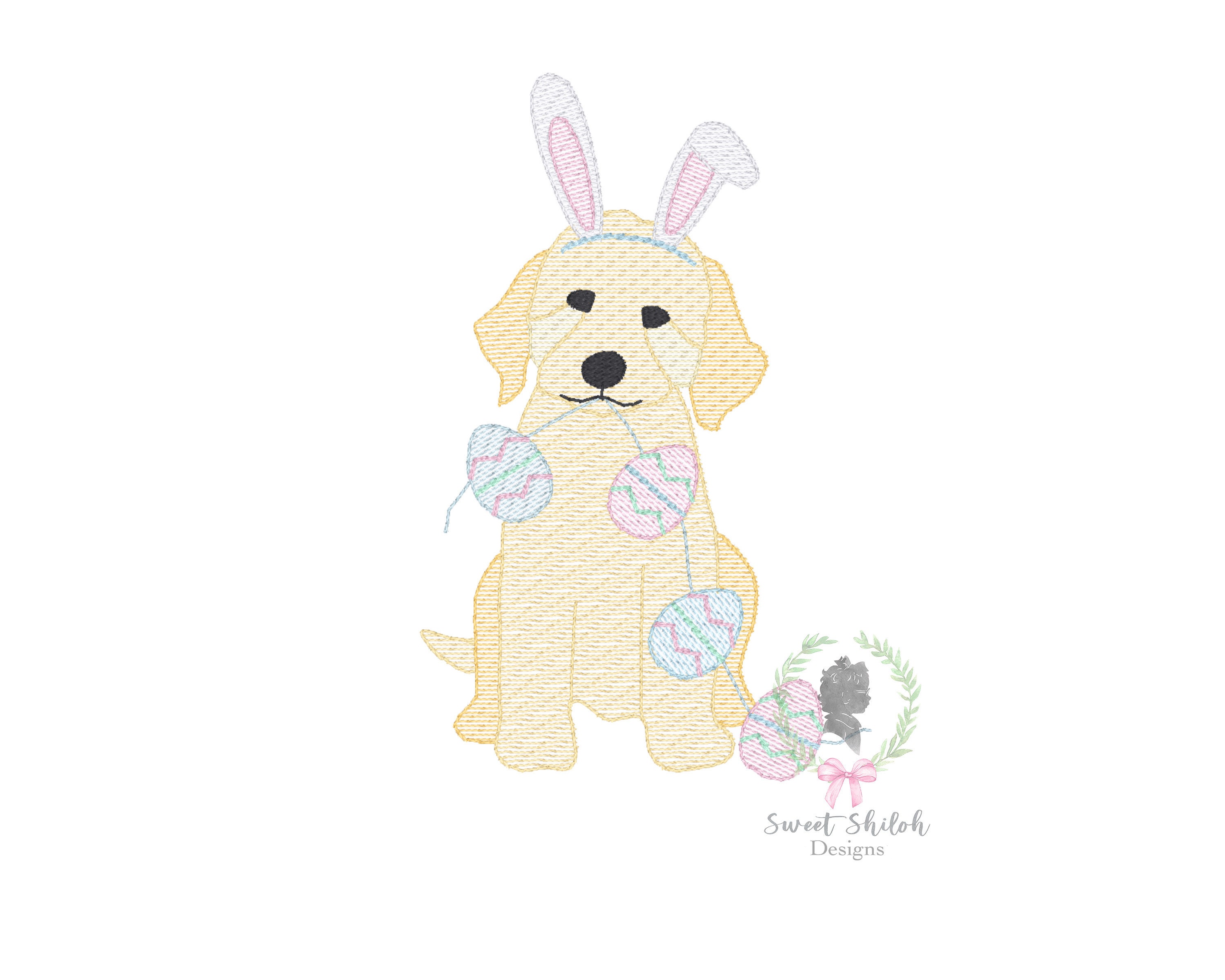 Goldendoodle Easter Egg Sketch Embroidery Design, Bunny Ears Puppy ...