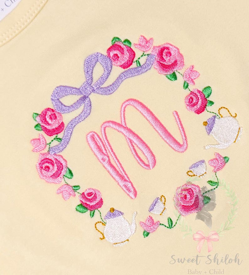 Storybook Princess Floral Monogram Frame Design, Teapot Frame Machine ...