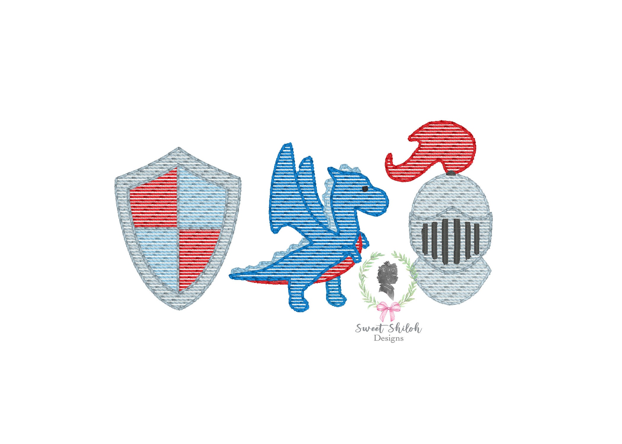 Sketch Knight Trio Embroidery Design Dragon Sketch Machine - Etsy