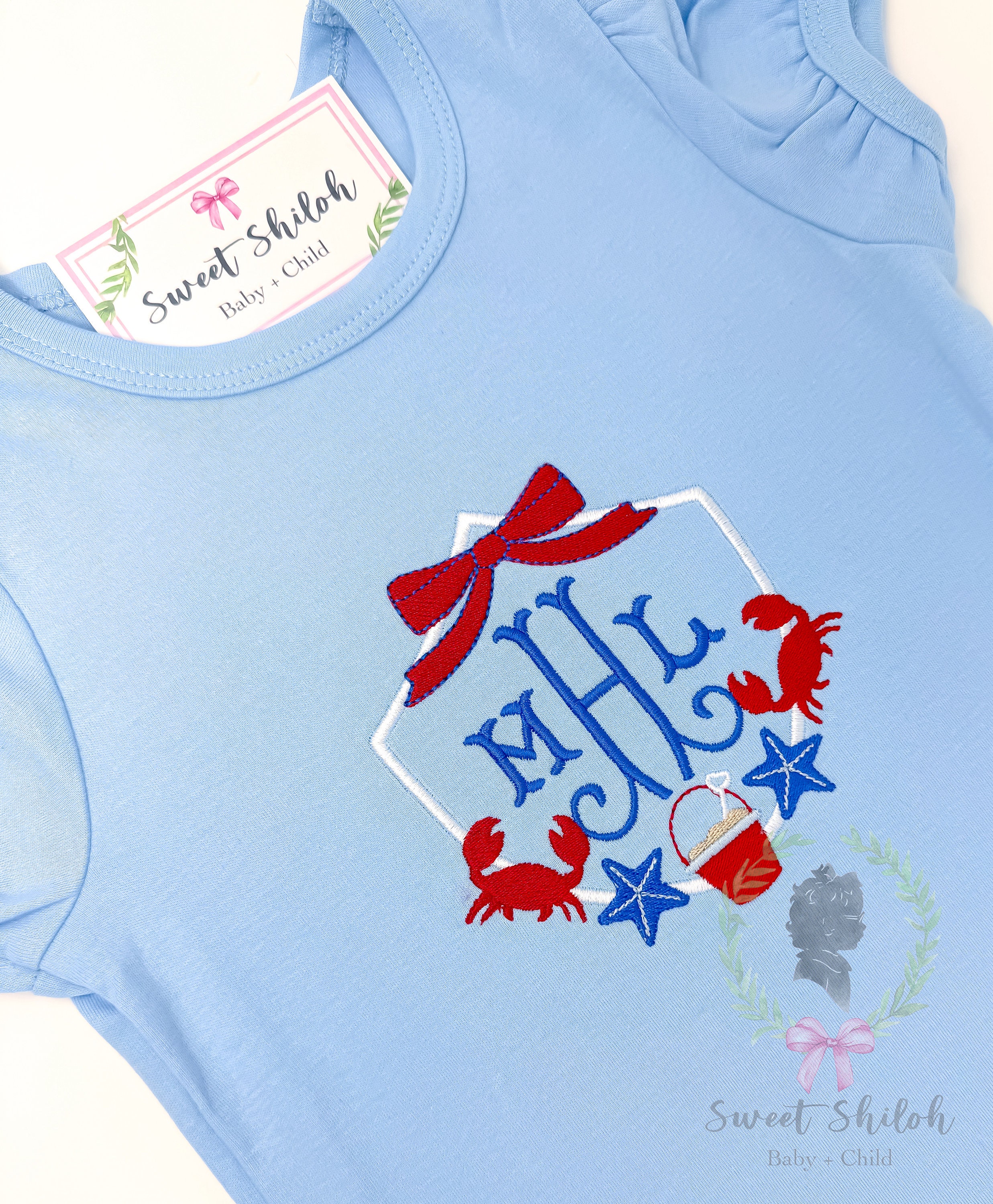 Crab Crest Bow Frame Embroidery Design, Beach Crab Monogram Frame ...