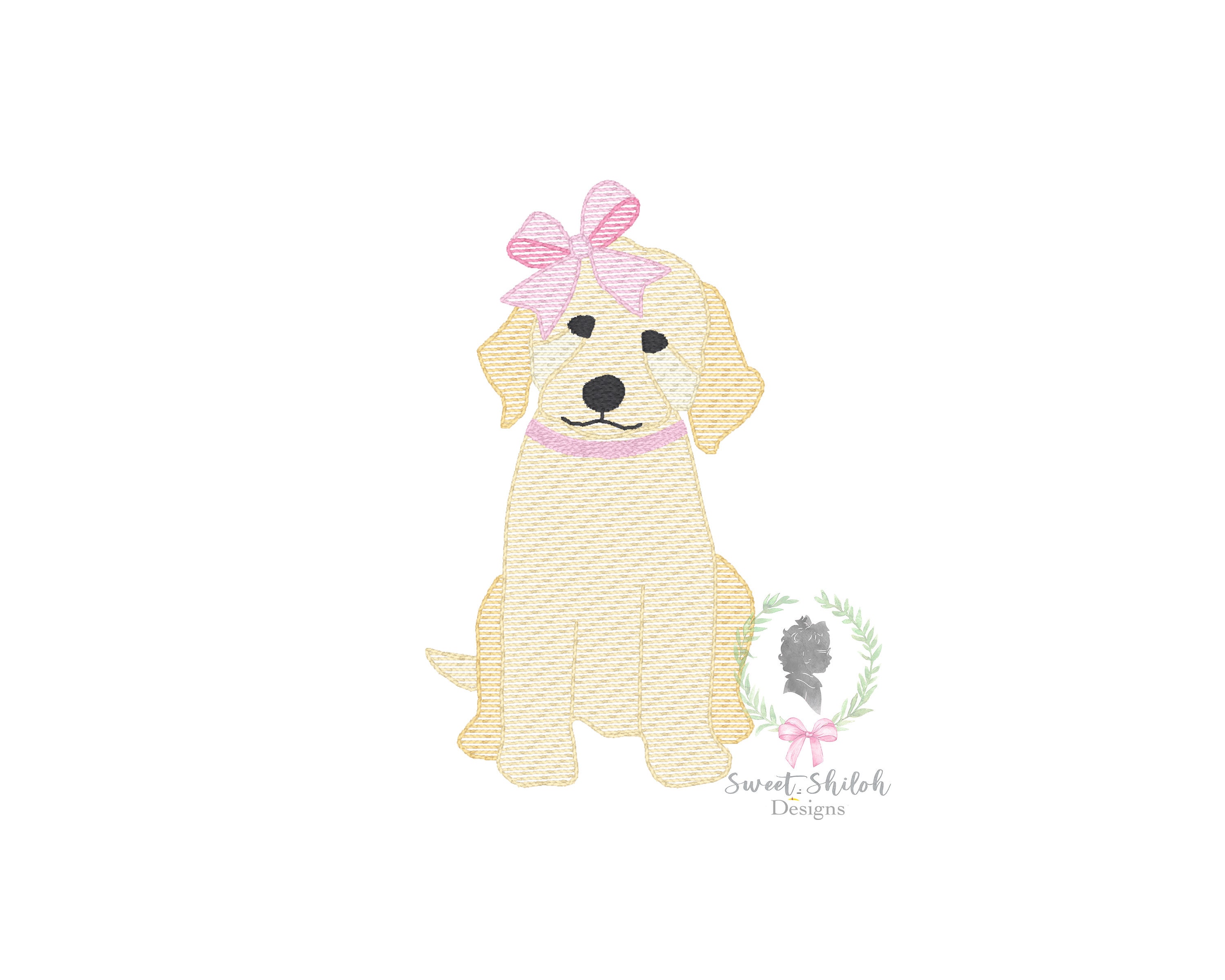 Goldendoodle With Bow Sketch Embroidery Design, Doodle Girl Embroidery ...