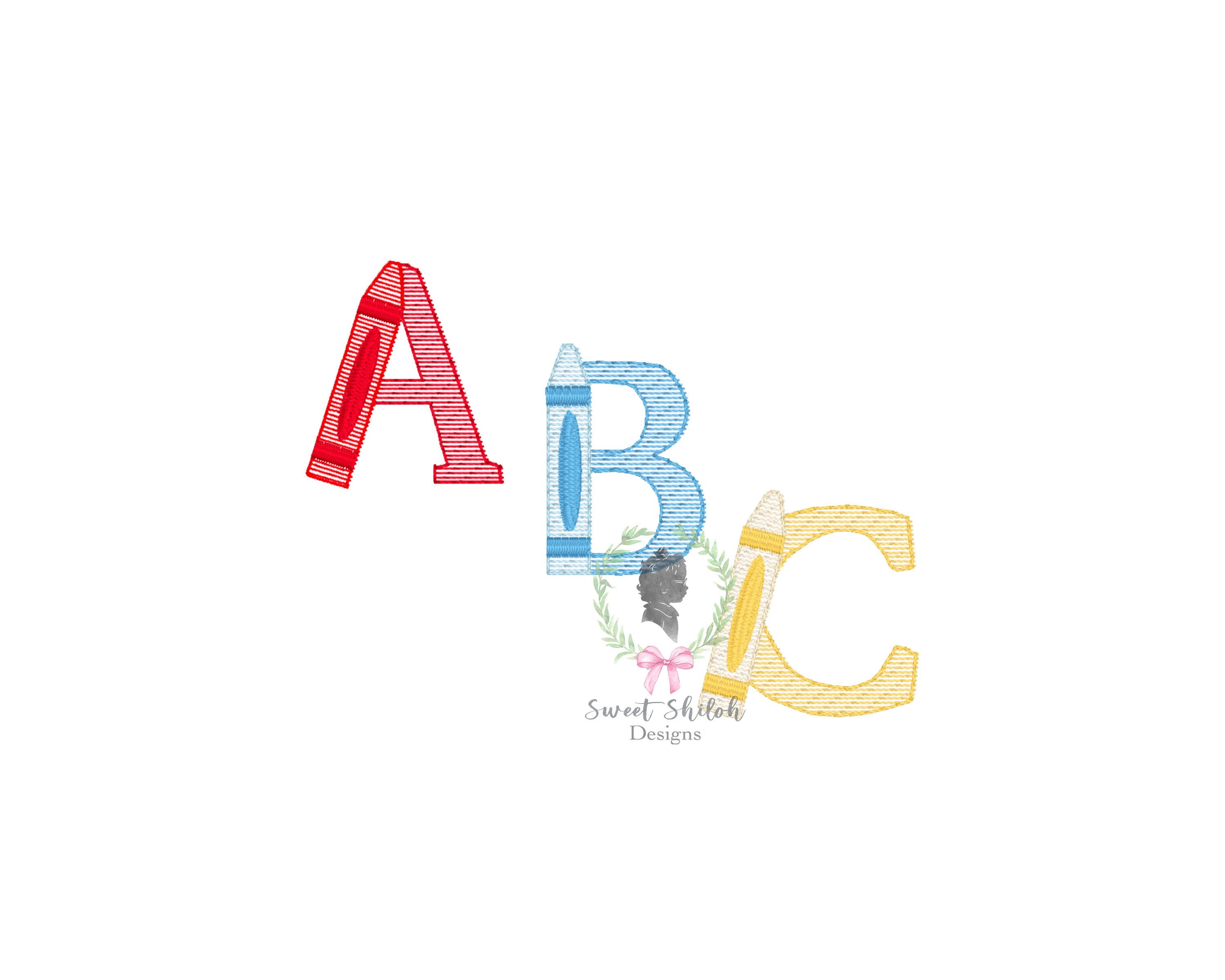 ABC Crayon Sketch Design, Alphabet Sketch Stitch Design, Back to School ...