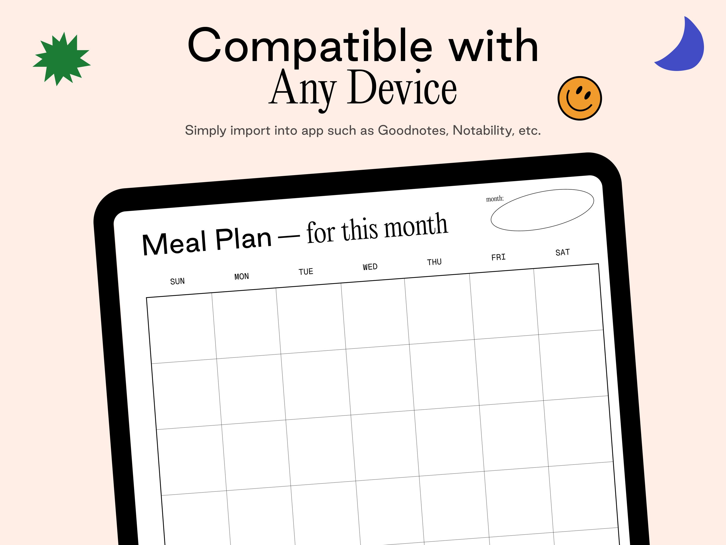 Monthly Meal Planner With Grocery List Printable Template, 30 Day Menu ...