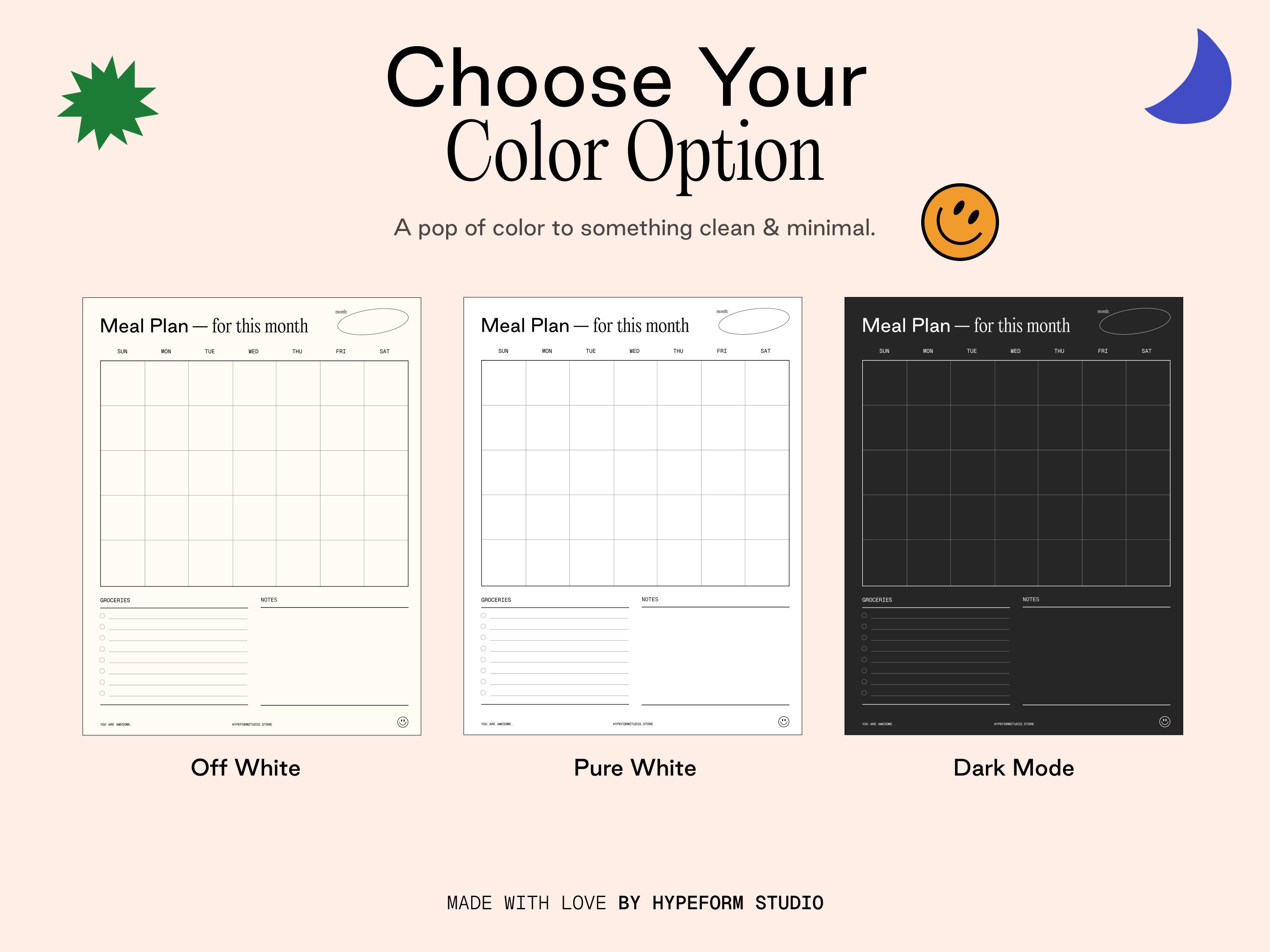 Monthly Meal Planner With Grocery List Printable Template, 30 Day Menu ...