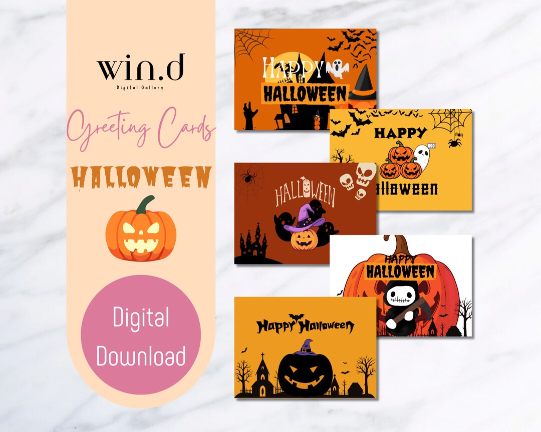 Printable Spooky Happy Halloween Cards Set of 5 - Etsy
