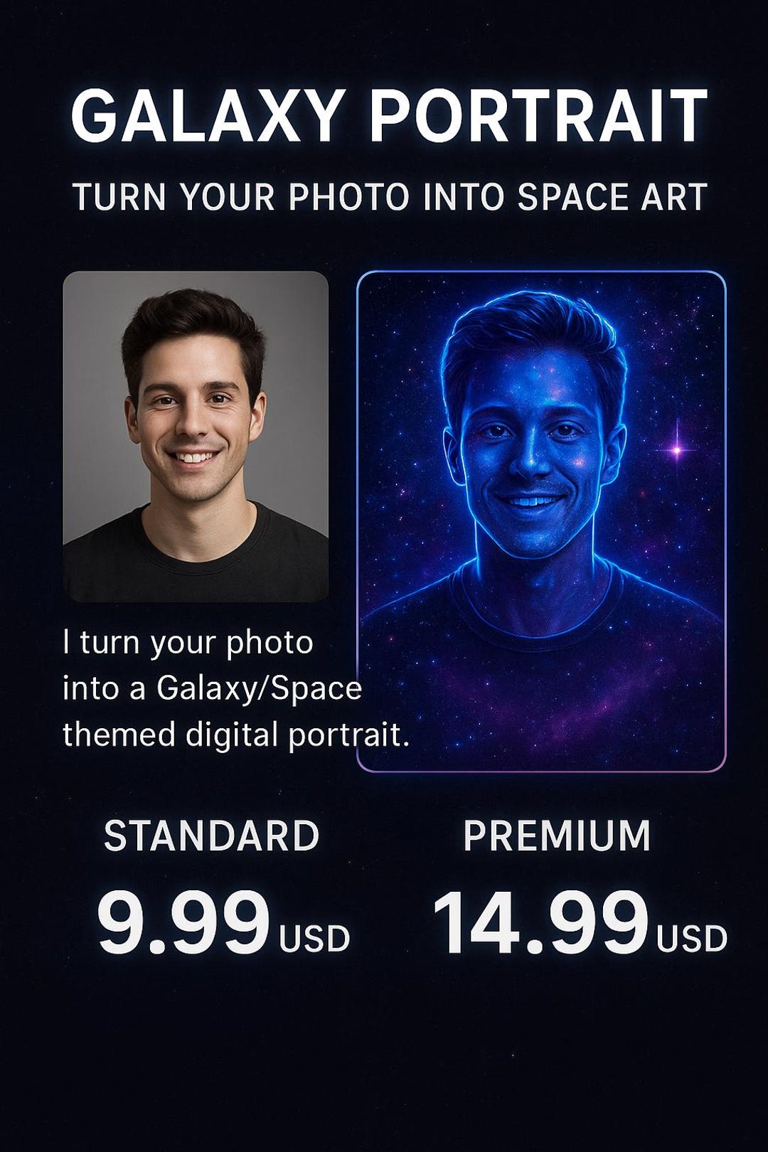 Custom Galaxy Portrait | Turn Your Photo Into Space Art - Etsy