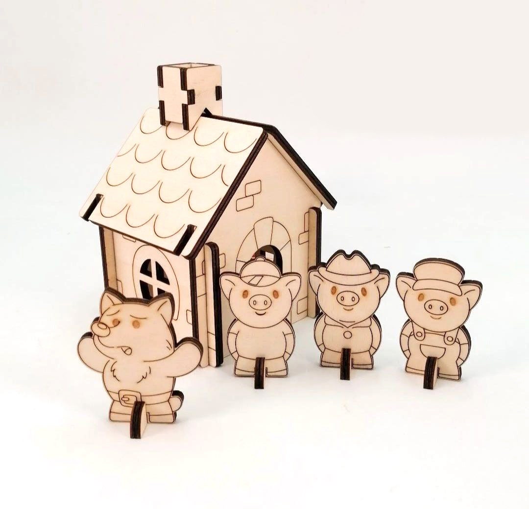Three Little Pigs Scene Three Houses Wooden Laser SVG 5mm 2inches - Etsy