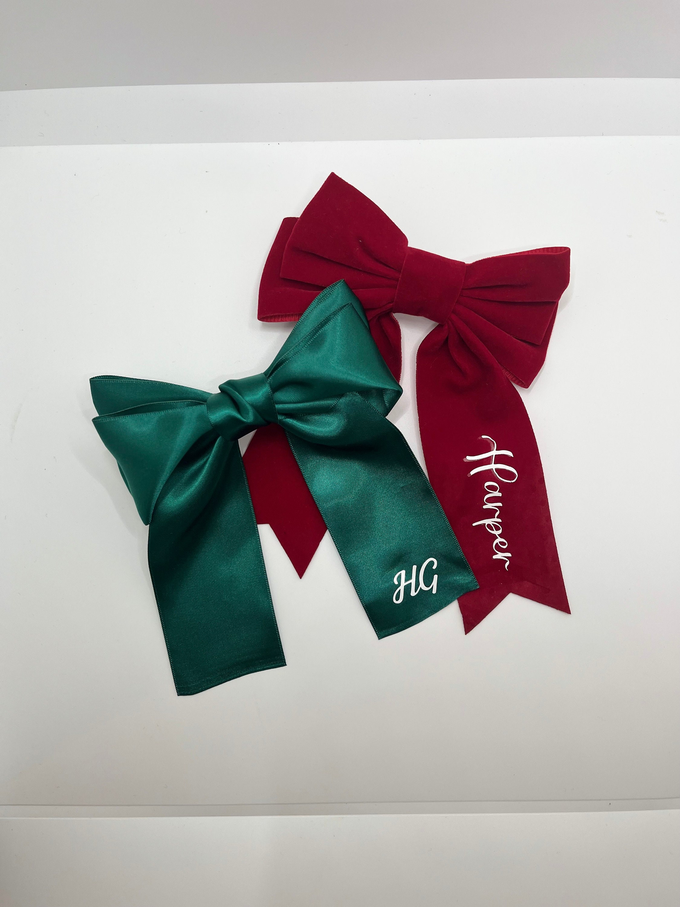 Personalised Hair Bow Clip With Name Initials Custom Satin Bow Velvet ...