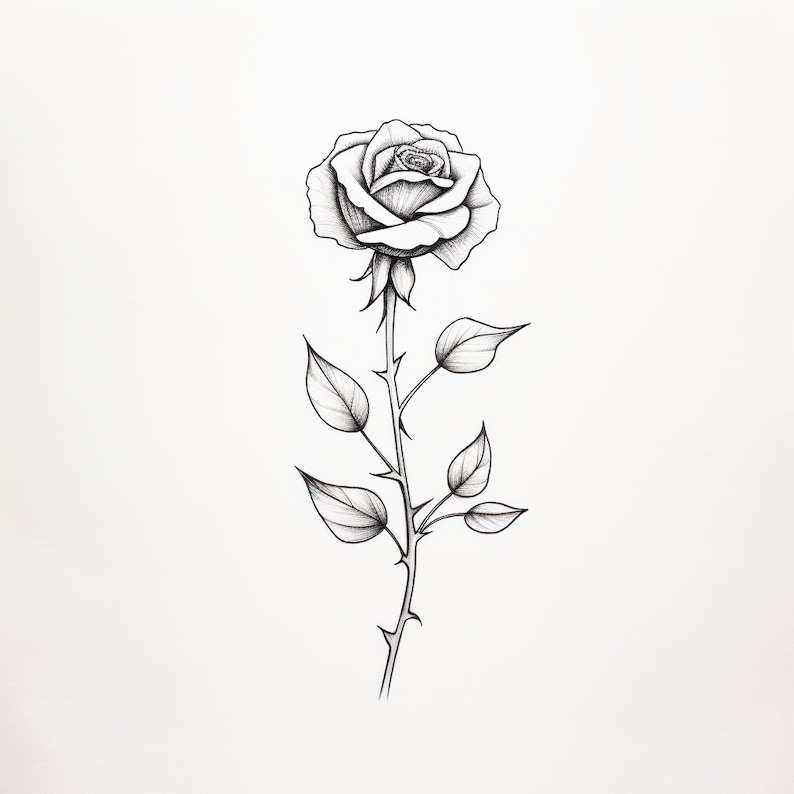 June Birth Flower Tattoo Black and White Rose Minimalist Design ...