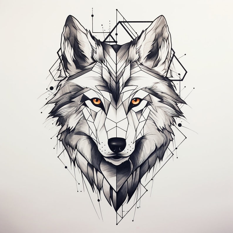 Geometric Wolf Tattoo Design Black and White Minimalist - Etsy Canada