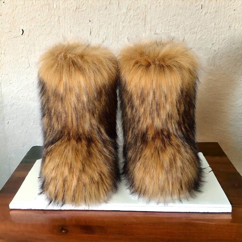 Faux Fox Fur Boots Warm Boots, Vegan Fox Fur Boots, Furry Snow Boots ...