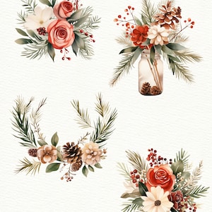 Christmas Flower Clipart, Poinsettia Clipart, Winter Floral Clipart ...