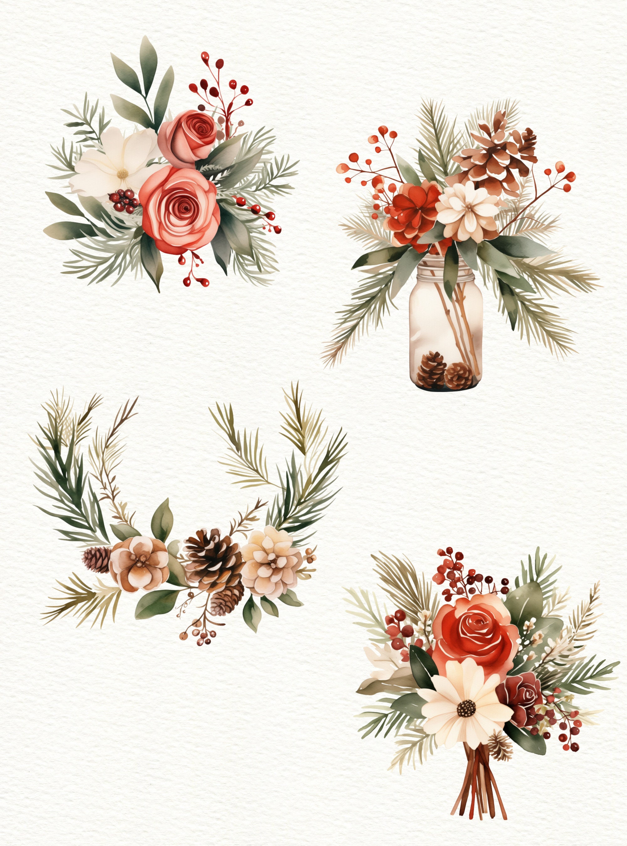 Christmas Flower Clipart Poinsettia Clipart Winter Floral - Etsy