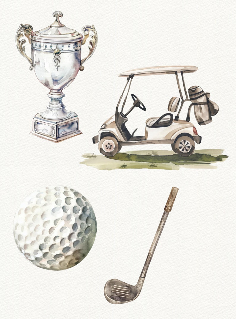 Watercolor Golf Clipart: Sports PNG Images (300 DPI) - Etsy