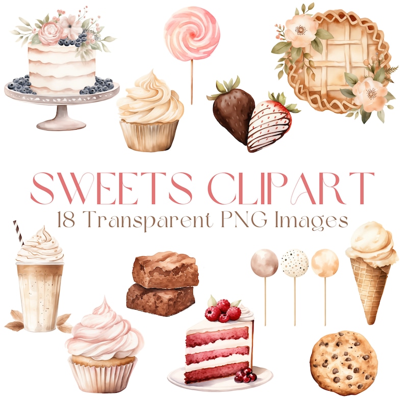 Watercolor Sweets Clipart: Dessert PNG Images (18 Transparent) - Etsy