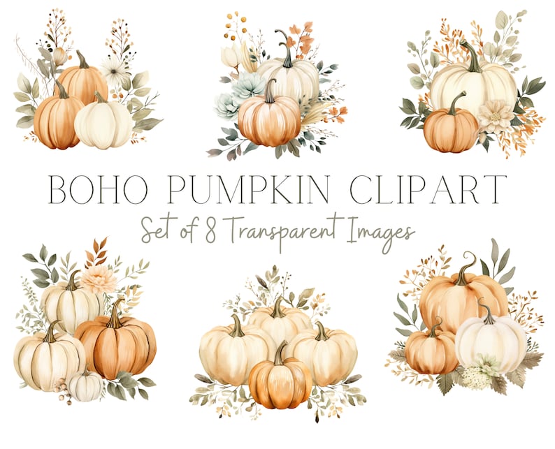 Boho Pumpkin Clipart Fall Clipart Thanksgiving Clipart - Etsy