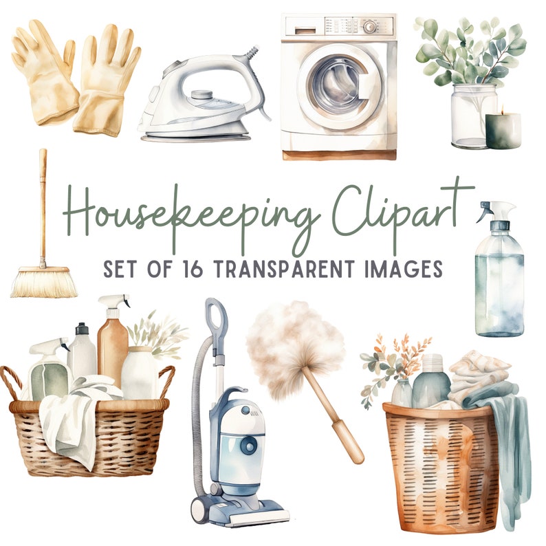 Cute Housekeeping Clipart Watercolor Cleaning Supplies - Etsy Canada
