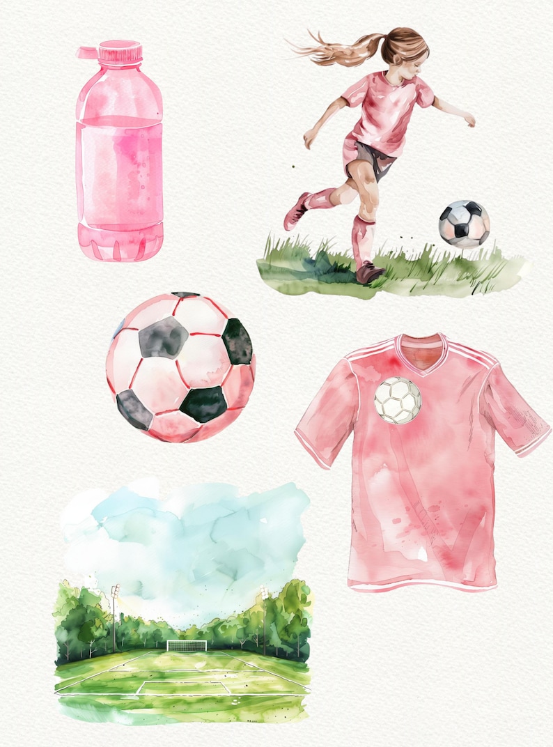 Watercolor Pink Soccer Clipart: Sports PNG Images (300 DPI) - Etsy