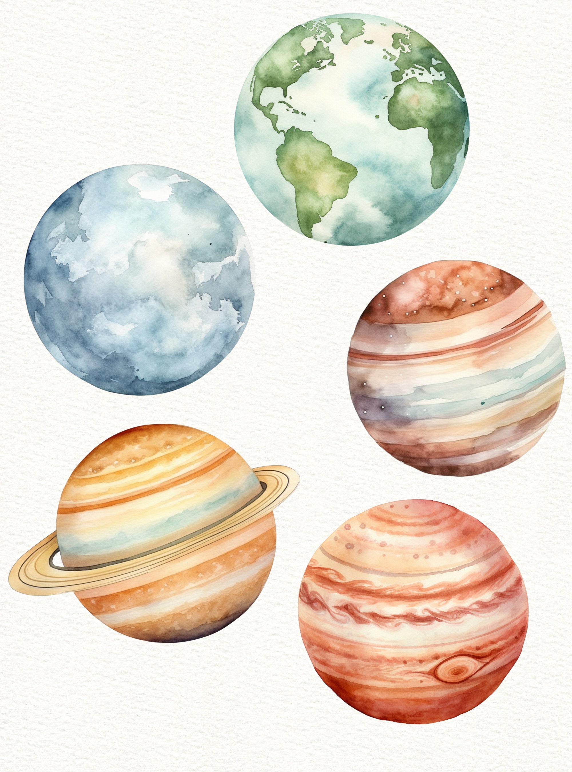Watercolor Planets Clipart: Solar System PNG Images (digital Download ...