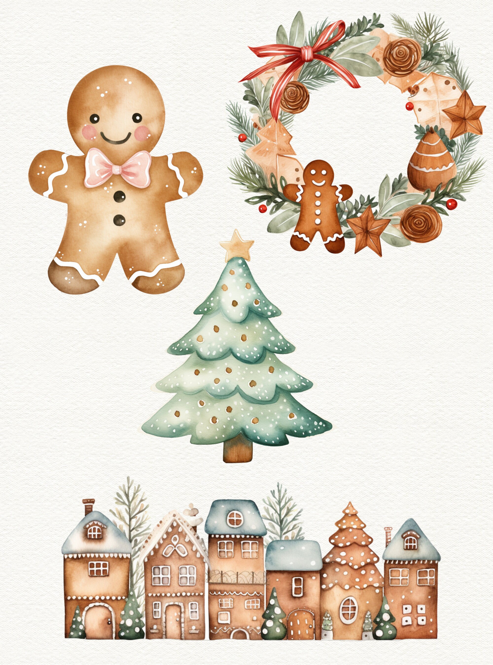 Watercolor Gingerbread Clipart: Christmas Cookie PNG Images (commercial ...