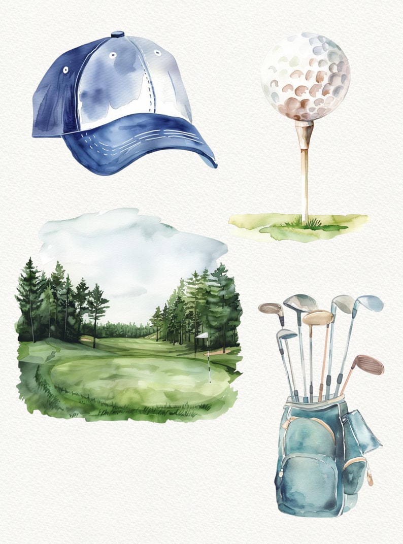 Watercolor Golf Clipart: Sports PNG Images (300 DPI) - Etsy
