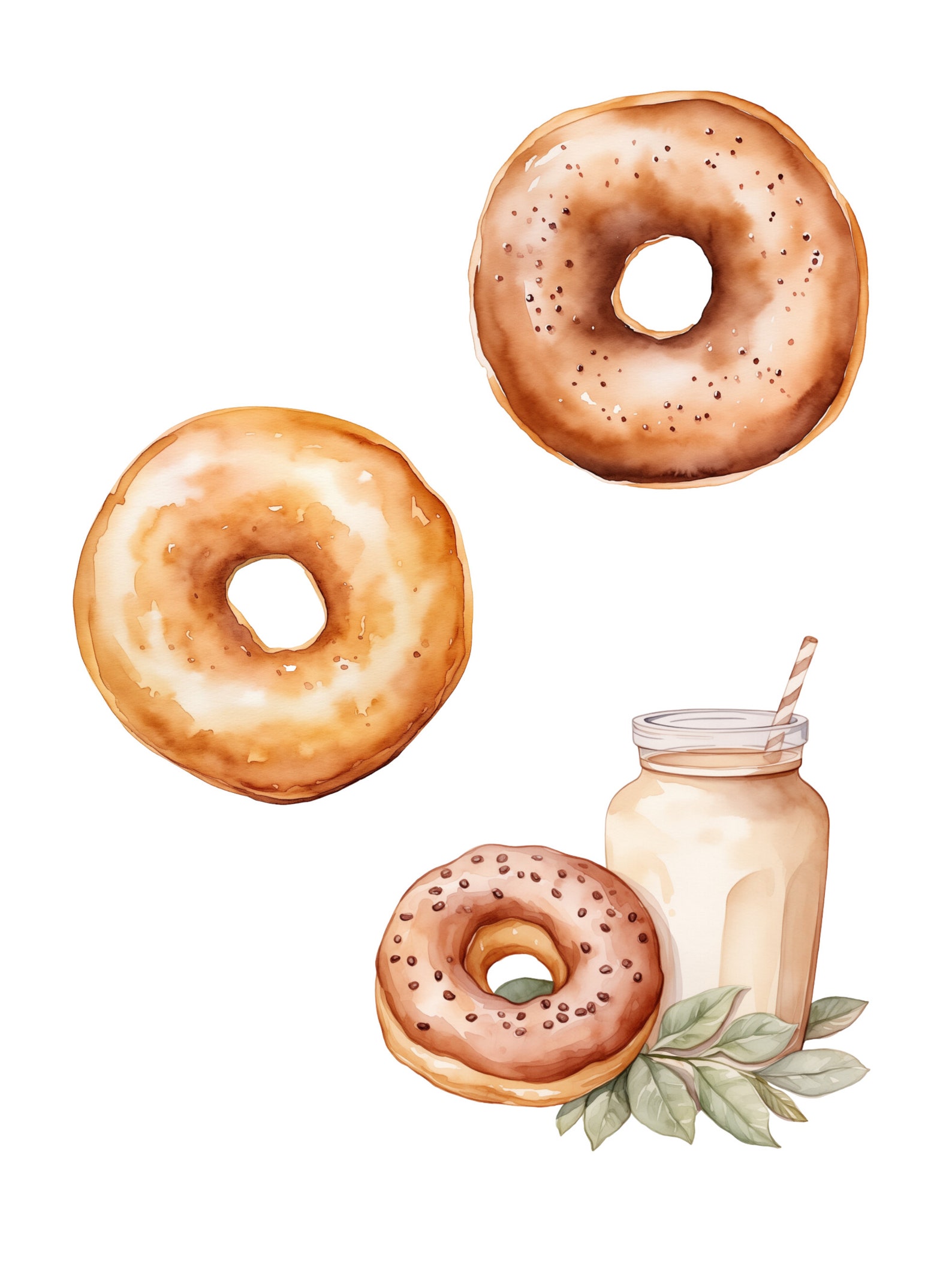 Watercolor Donut Clipart, Pastry Clipart, Dessert Clipart, Donut PNG ...