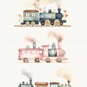 Boho Train Clipart, Train Watercolor Clipart, Steam Train Clipart, Baby ...