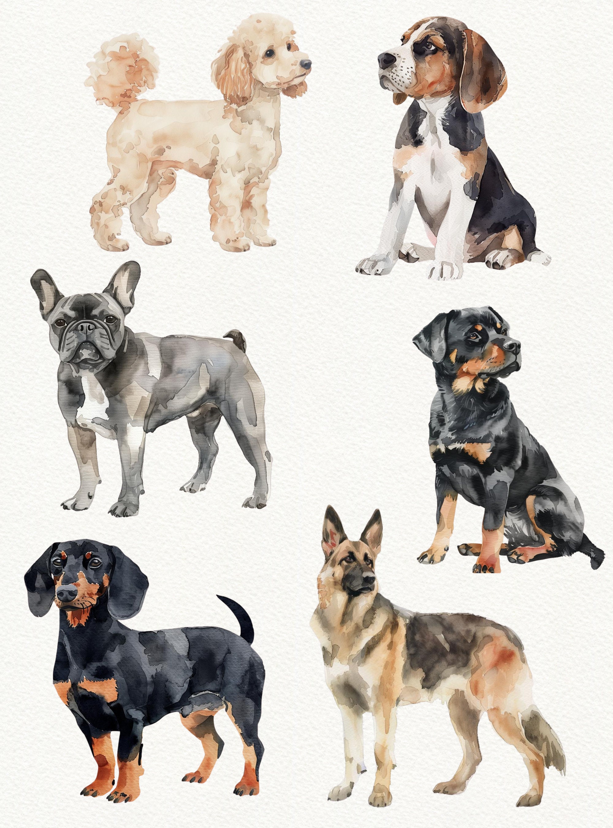 Dog Breeds Clipart: 18 Watercolor Puppy PNG Images (300 DPI) - Etsy