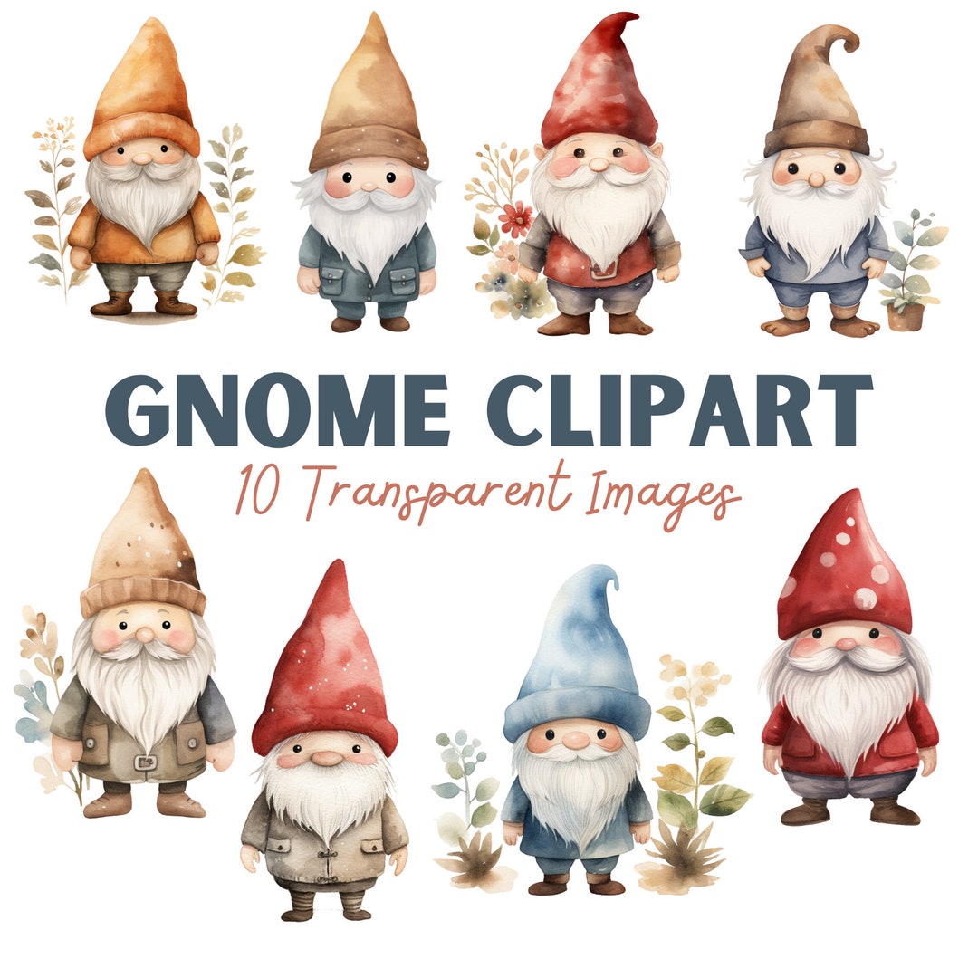 Watercolor Gnomes Clipart, Garden Theme, 10 PNG Images (digital ...