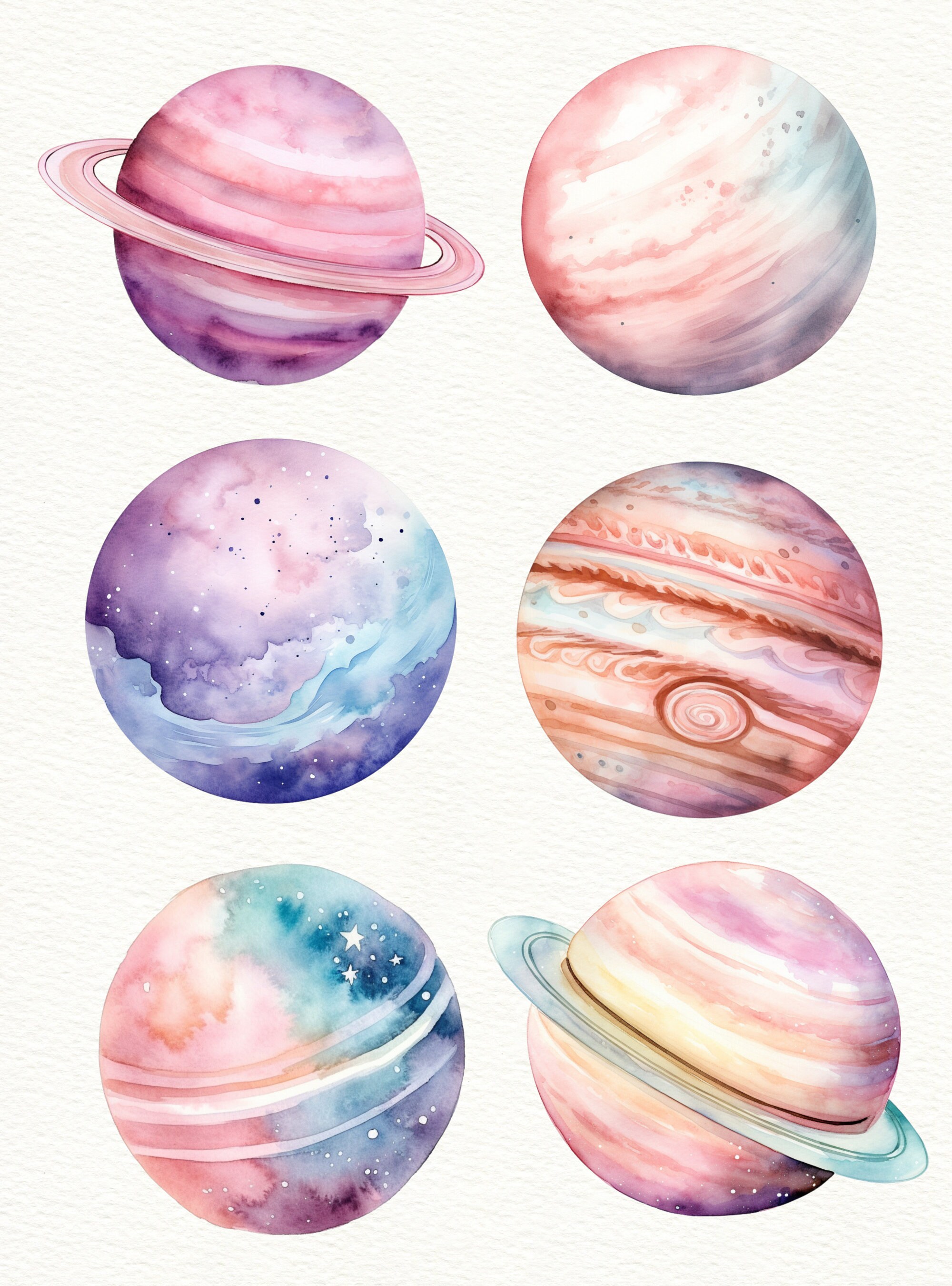 Pastel Planets Clipart: Watercolor Solar System PNG (digital Download ...