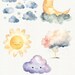 Watercolor Weather Clipart: Kawaii Clouds, Rainbow, Sun (PNG Digital ...