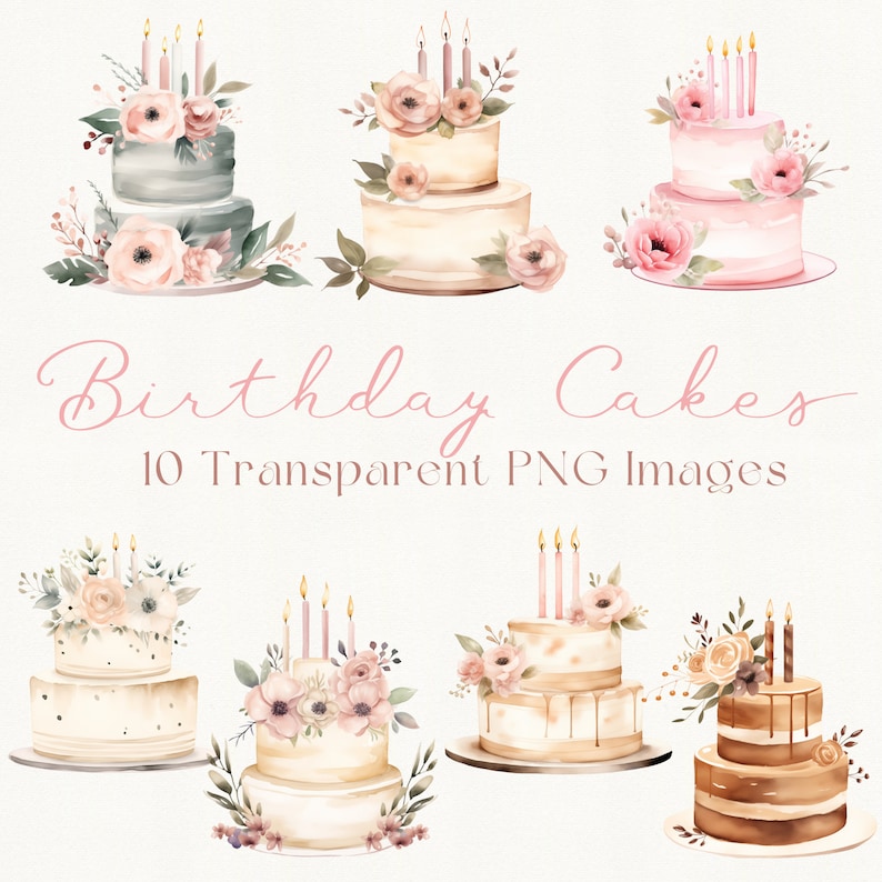 Birthday Cake Clipart Party Clipart Watercolor Birthday - Etsy