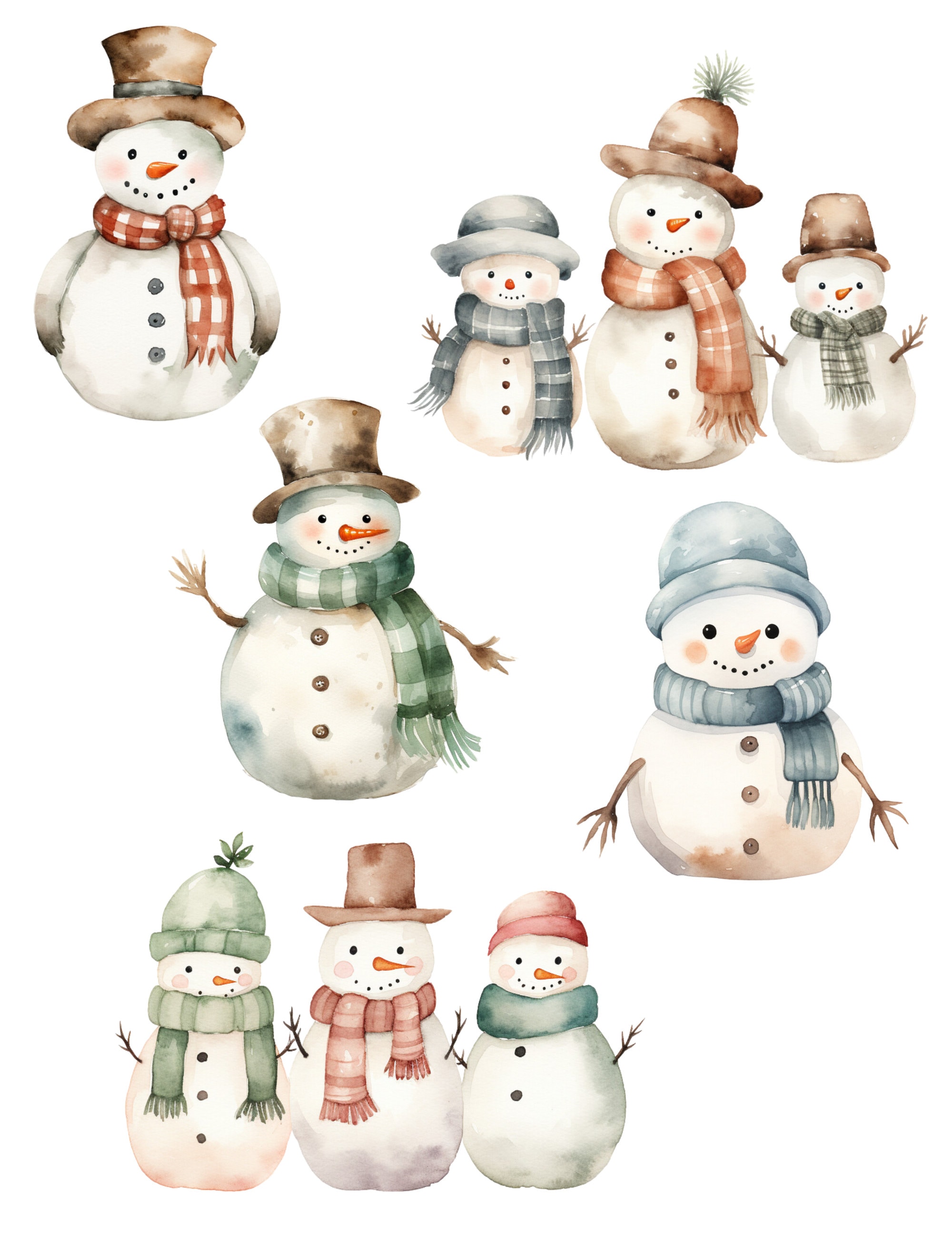 Cute Snowman Clipart Winter Clipart Snowman Graphics - Etsy
