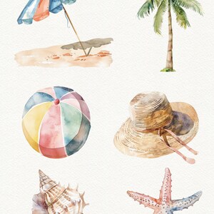Watercolor Beach Day Clipart: Summer Vacation PNG Images (digital ...