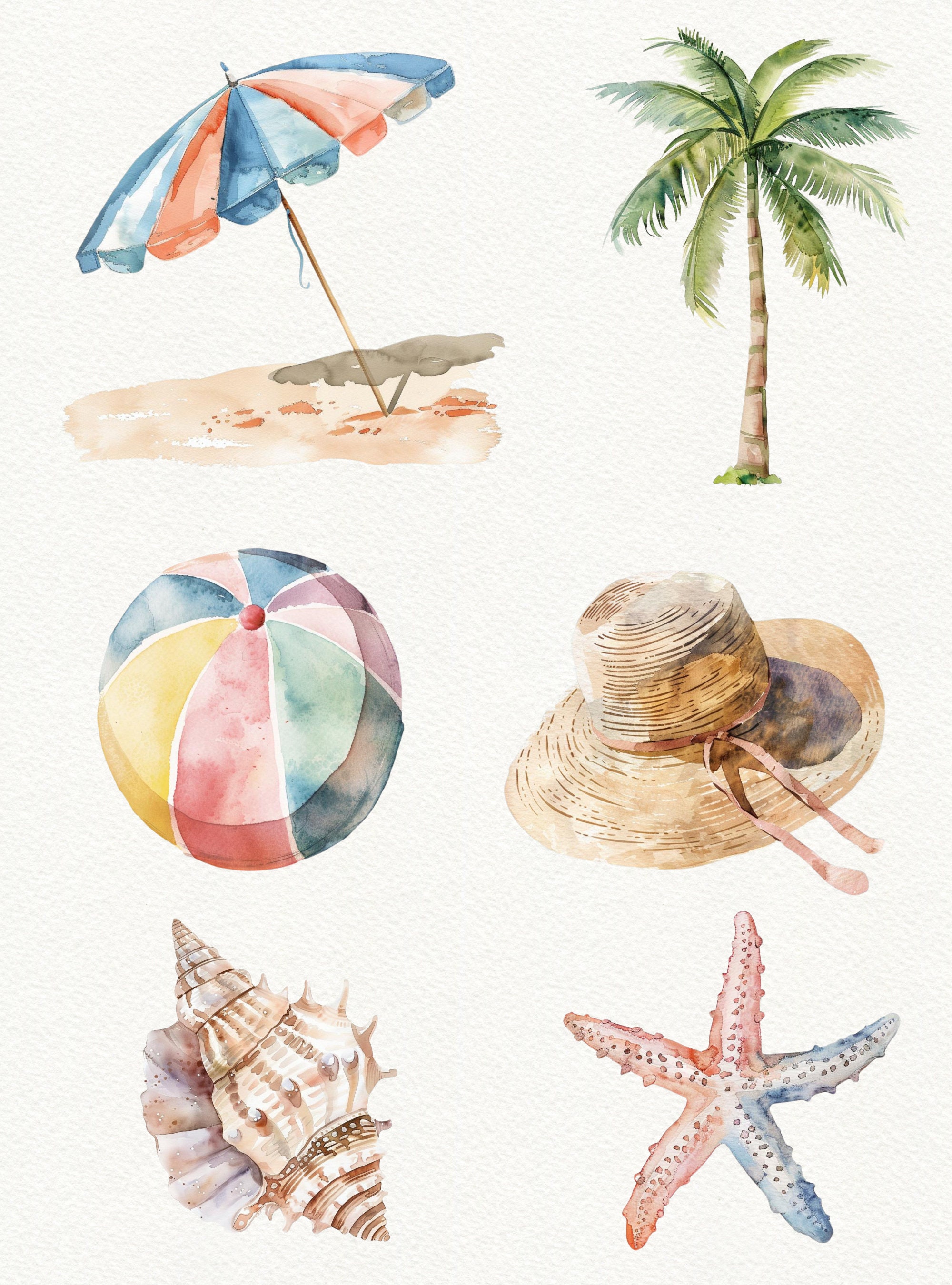 Watercolor Beach Day Clipart: Summer Vacation PNG Images (digital ...