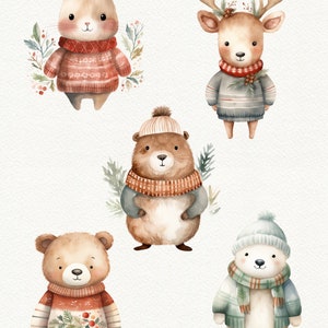 Watercolor Christmas Animal Clipart: Festive Winter PNG Images (digital ...
