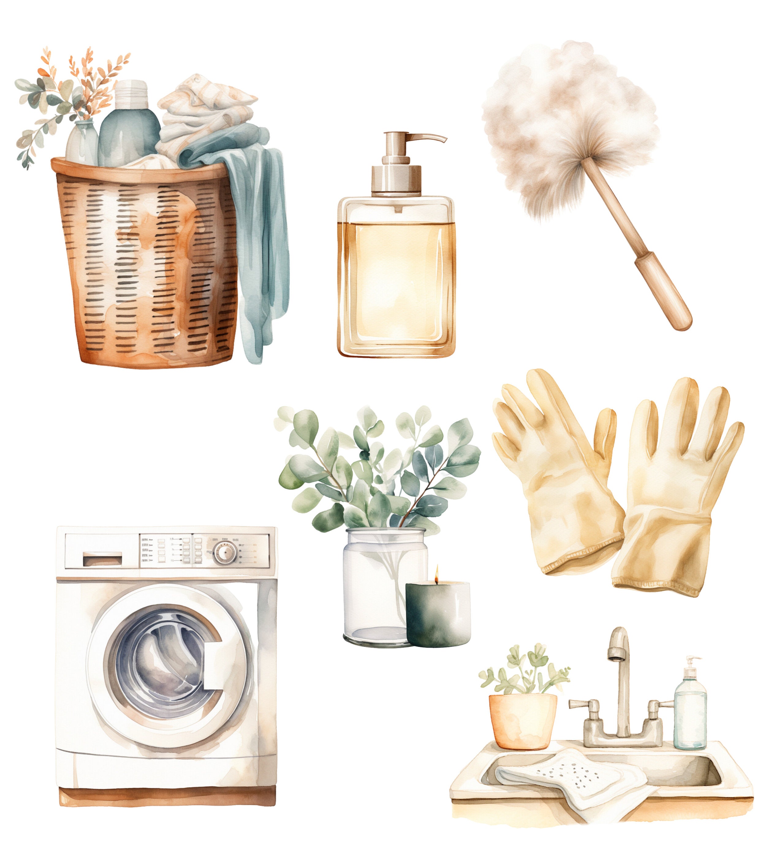 Cute Housekeeping Clipart Watercolor Cleaning Supplies - Etsy Australia