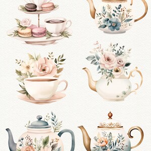 Watercolor Tea Party Clipart: Tea Cups, Teapots (22 PNG Images) - Etsy