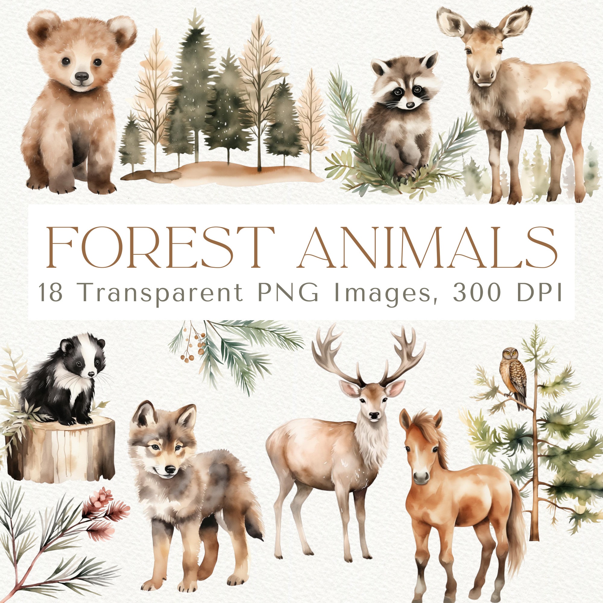 Forest Clipart, Forest Animal Clipart, Woodland Animals Clipart, Forest ...