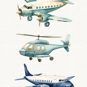 Watercolor Airplane & Helicopter Clipart: Aviation PNG Images (digital ...