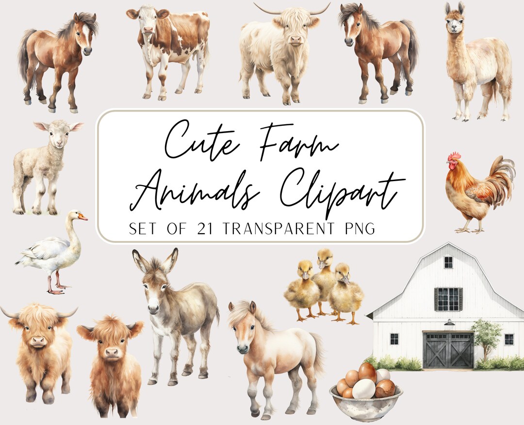 Farm Animals Clipart Farm Watercolor Clipart Barnyard - Etsy