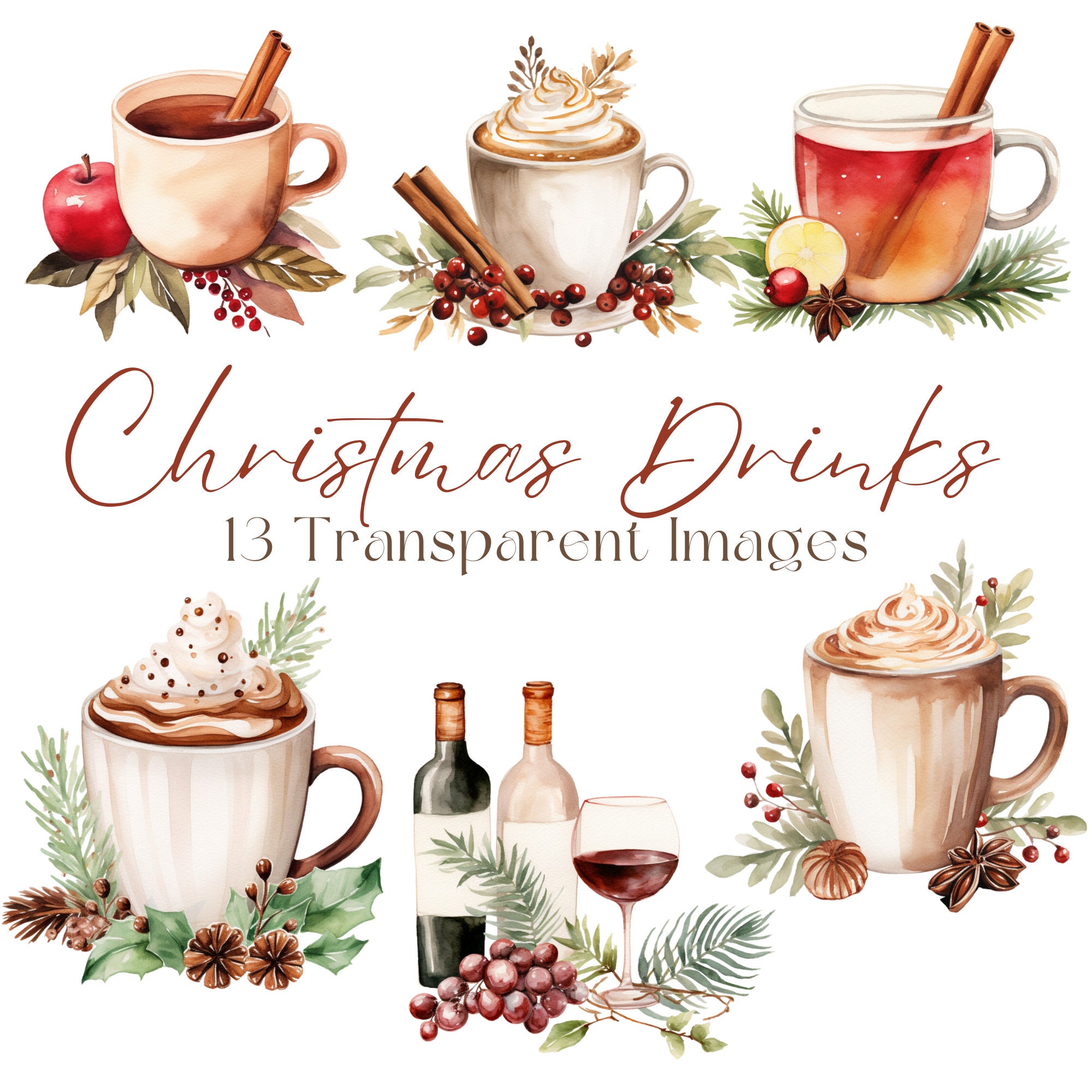 Cozy Christmas Drink Clipart, Christmas Clipart, Holiday Party Clipart ...