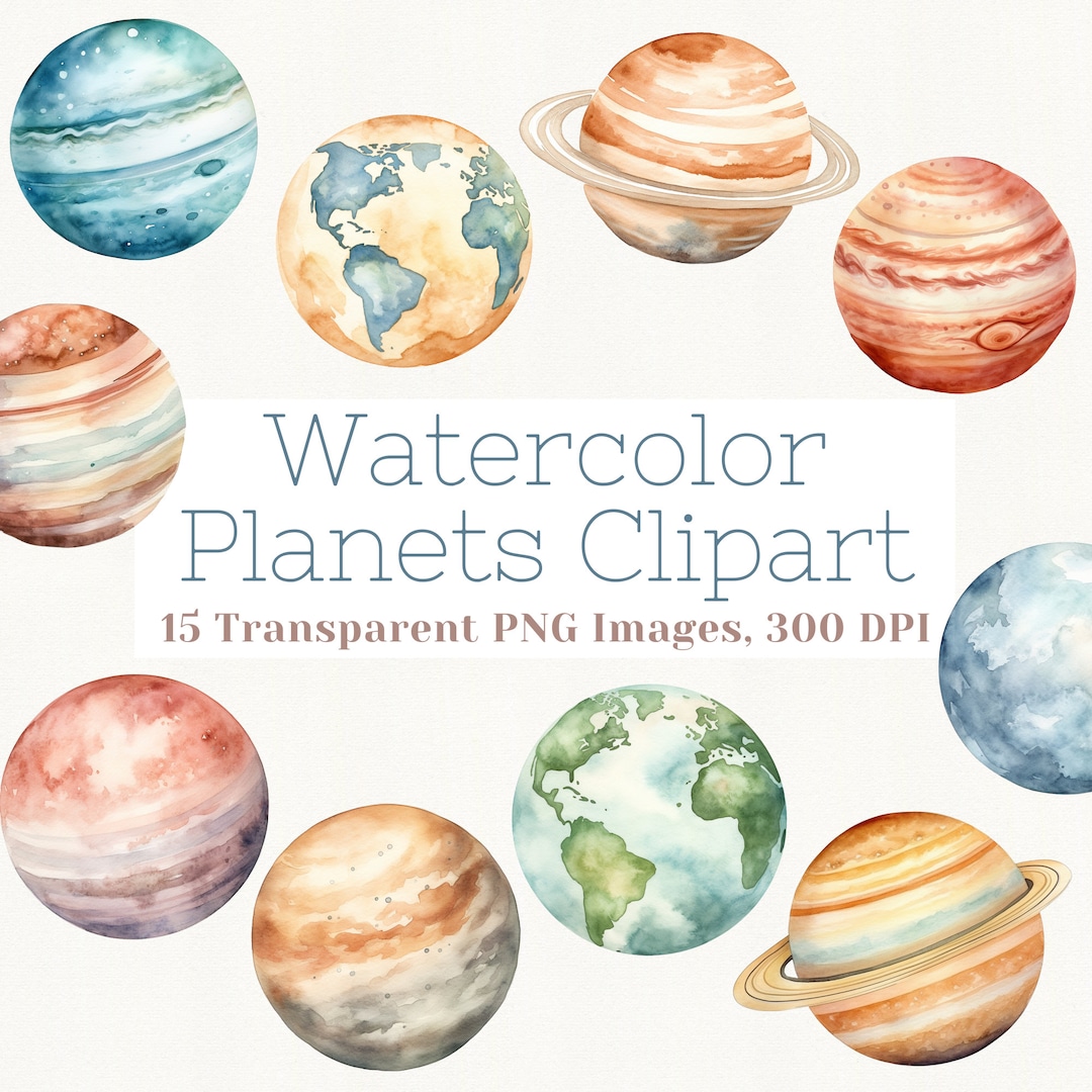 Watercolor Planets Clipart: Solar System PNG Images (digital Download ...