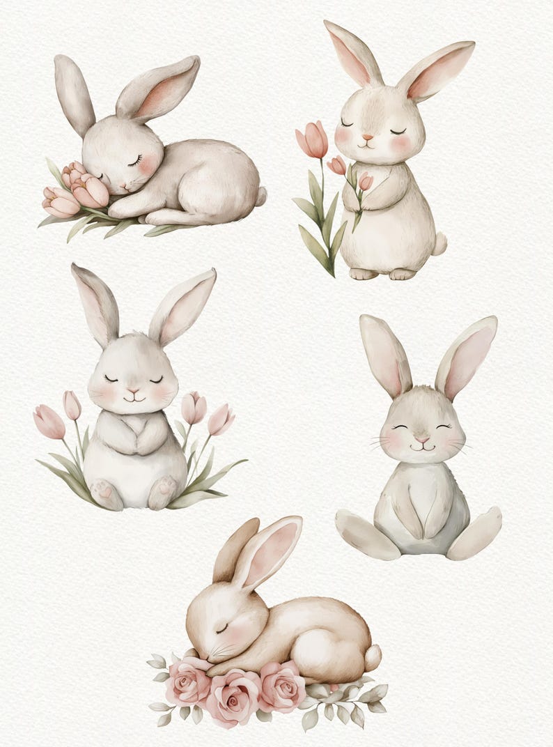 Floral Sleeping Bunny Clipart: Spring Easter PNG (digital Download) - Etsy