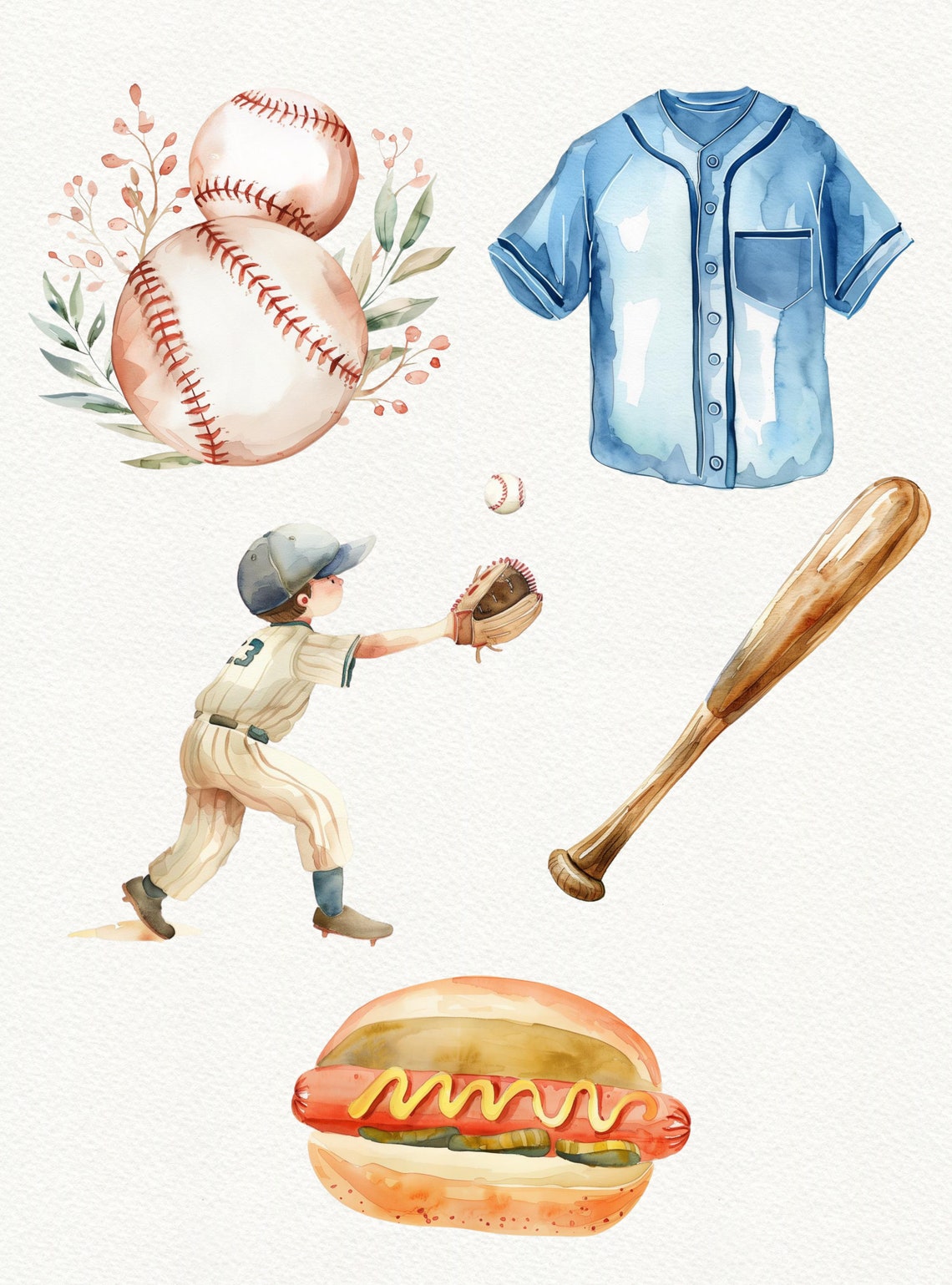 Watercolor Baseball Clipart: Sports Graphics (PNG) - Etsy