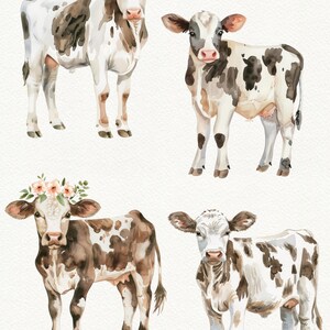 Cute Cow Clipart, Cow Clipart, Cow Watercolor Clipart, Farm Animal ...