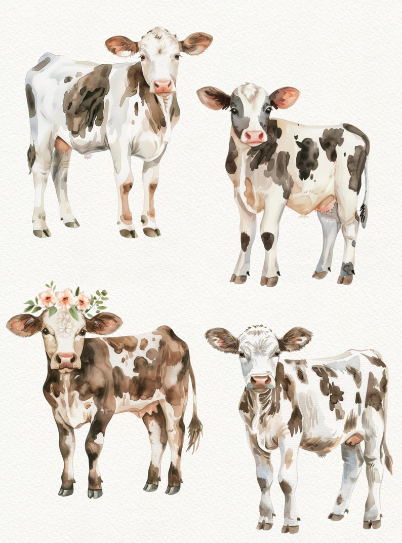Cow Watercolor Clipart, Farm Animal PNG Graphics (digital Download) - Etsy