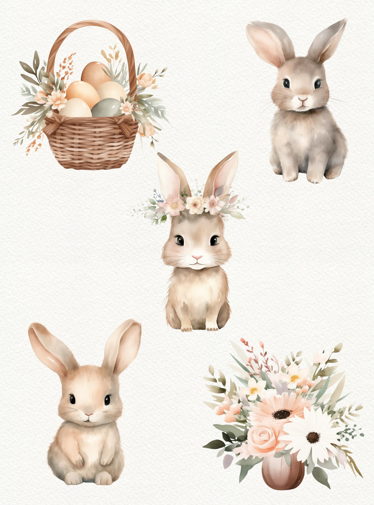 Easter Clipart, Boho Easter Clipart, Easter Bunny Clipart, Easter PNG ...