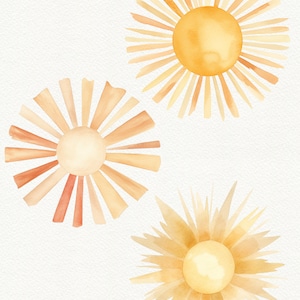 Watercolor Sun Clipart: Pastel Sunburst PNG Images (digital Download ...