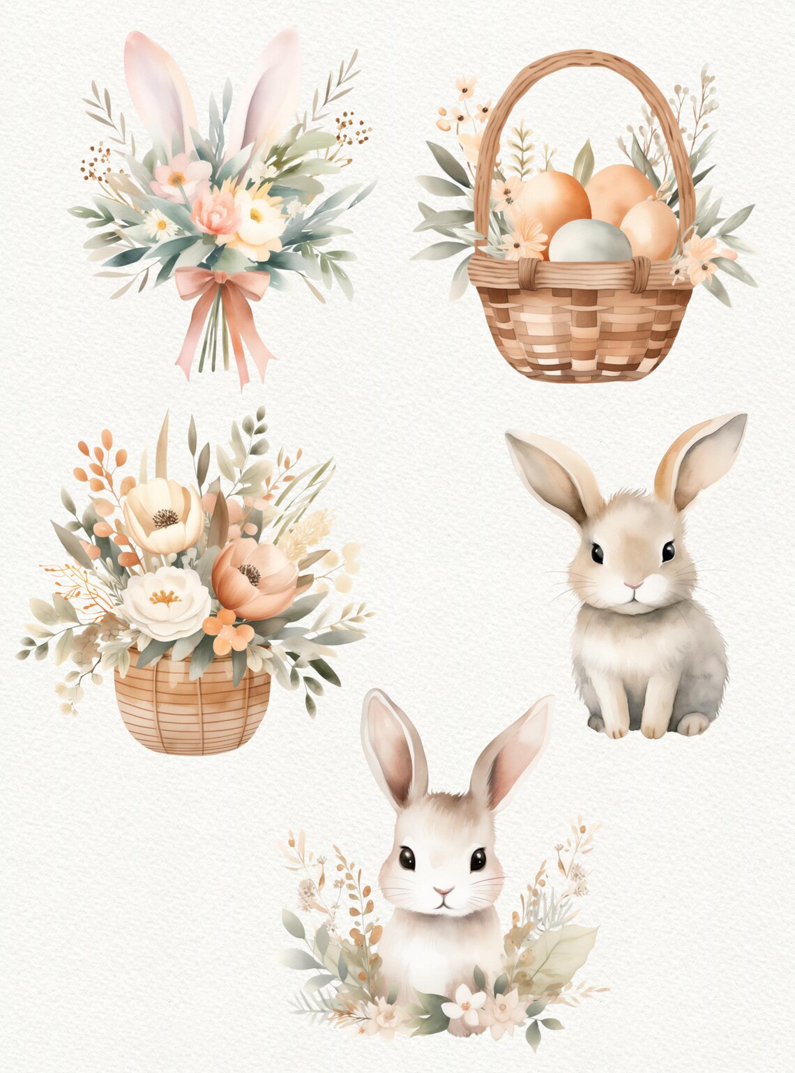 Easter Clipart, Boho Easter Clipart, Easter Bunny Clipart, Easter PNG ...
